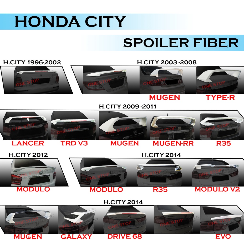 HONDA CITY 1996-2008 2009 2012-2017 SPOILER MG TYPE-R LANCER TRD-V3 R35 ...