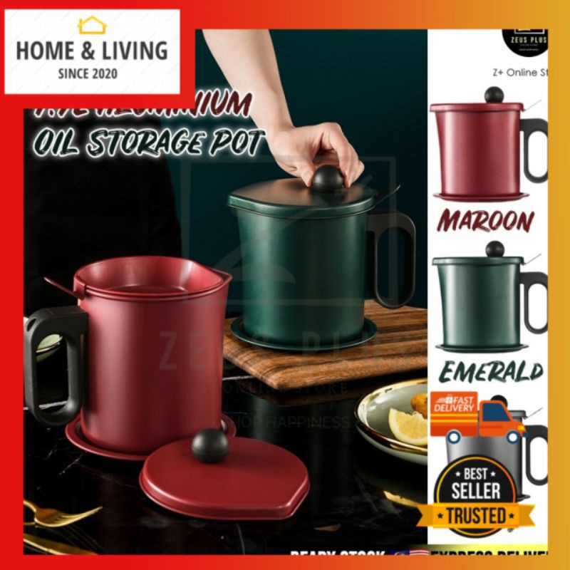 1.7L Aluminium Kitchen Cooking Oil Storage Strainer Grease Pot Oil ...