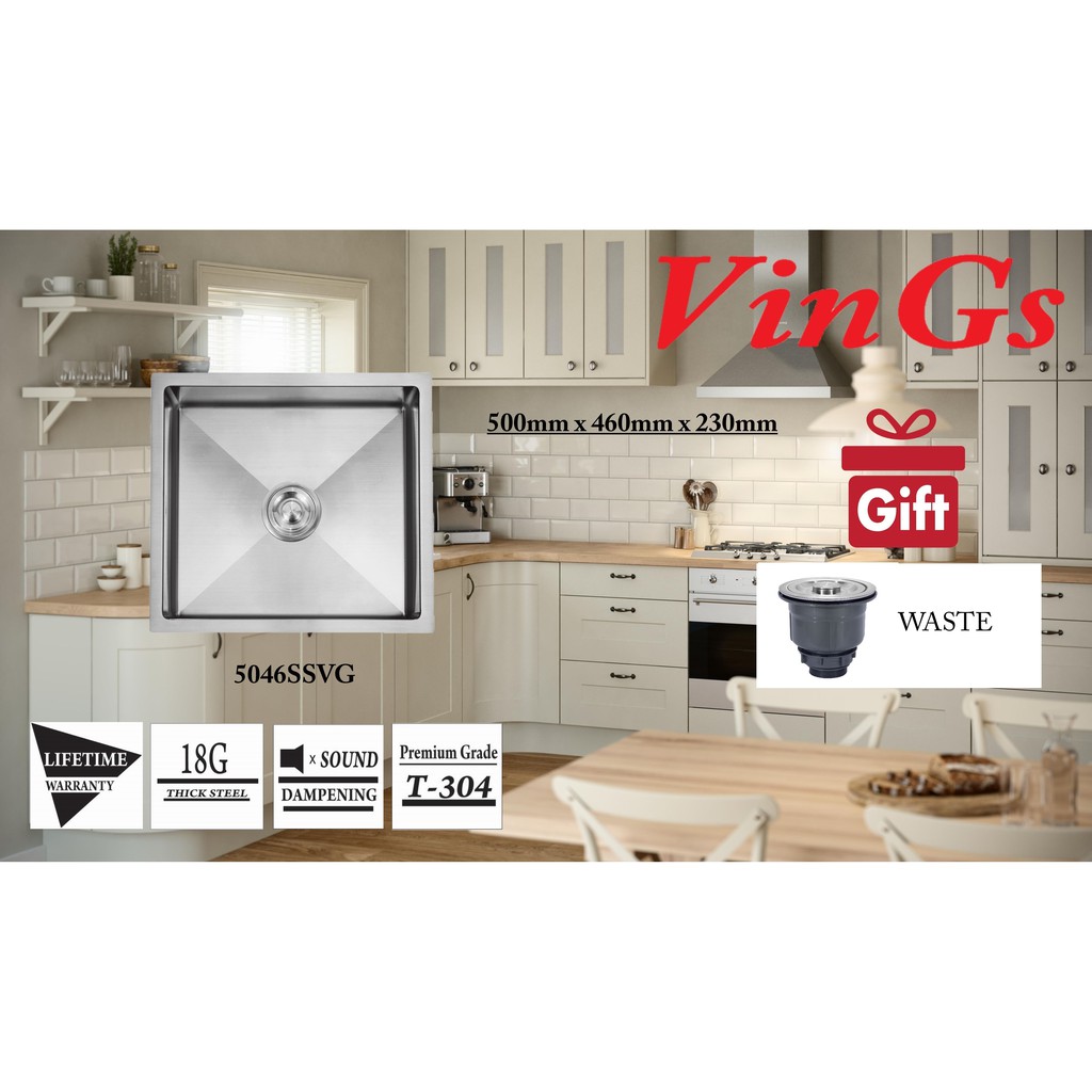 5046SSVG VinGs 304 Stainless Steel Single Handmade Kitchen Sink ...