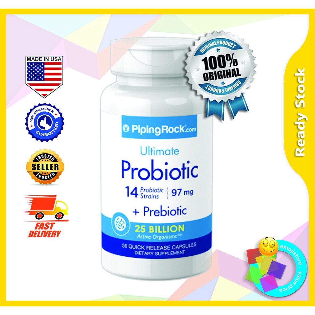 Piping Rock Probiotic 14 Strains 25 Billion Organisms plus Prebiotic ...