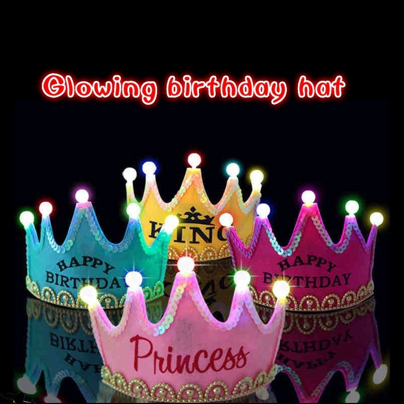 LED Light Happy Birthday Crown Hat for Kids Child Princess King Party ...