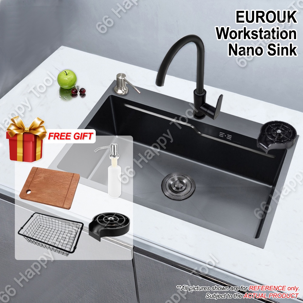 [Combo Set] EUROUK Sink Nano Black Stainless Steel Single Bowl 60/68 ...