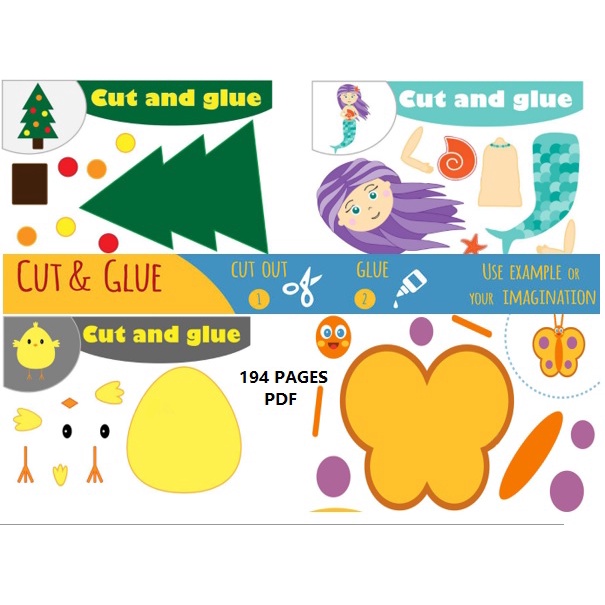 309- Cut & Glue Kids activity 194 pages Kindergarten Montessori fine ...