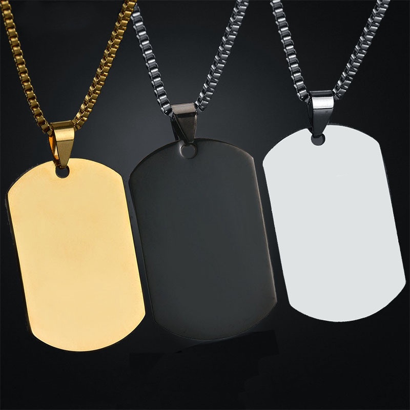Men and Women Fashion Simple Titanium Steel Silver Dog Tag Couple ...
