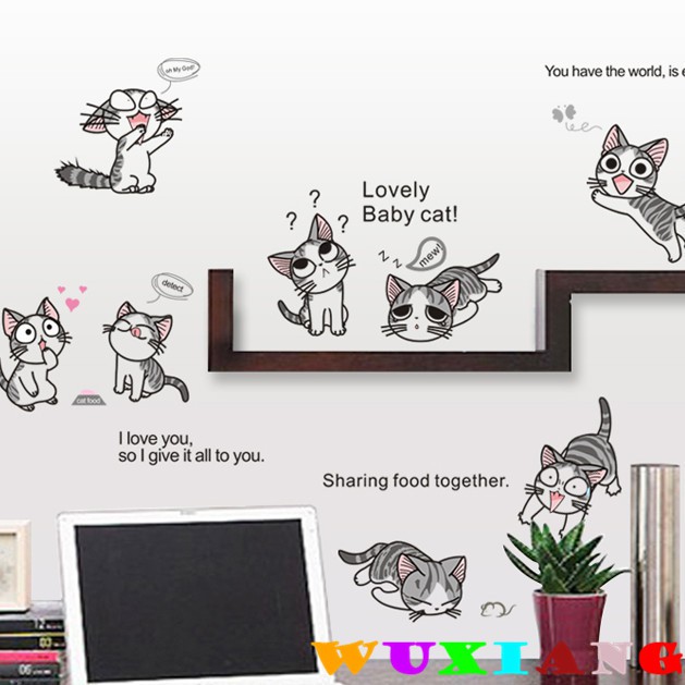 Wall Sticker Cute Cat Room Decor PVC Sticker | Shopee Malaysia