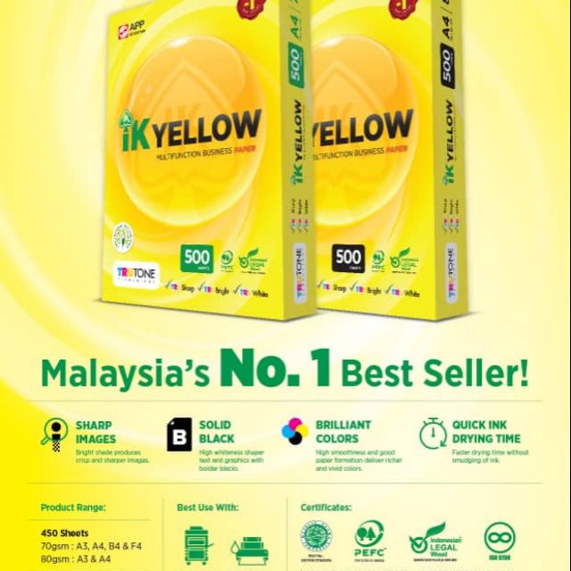 A4 paper IK yellow 70gsm 500 sheets | Shopee Malaysia