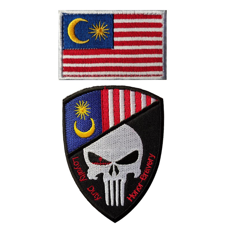 Malaysian Flag Shield Punisher Skull Tactical Morale Chapter Backpack Sticker Personalized Patch ...