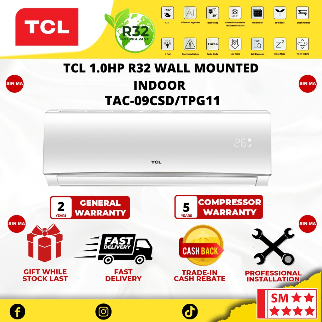 🚚 FAST DELIVERY 🚚Brand New TCL 1HP/1.5HP NON- Inverter aircond( TAC-09CSA/XA61/ TAC-12CSA/XA62 ...
