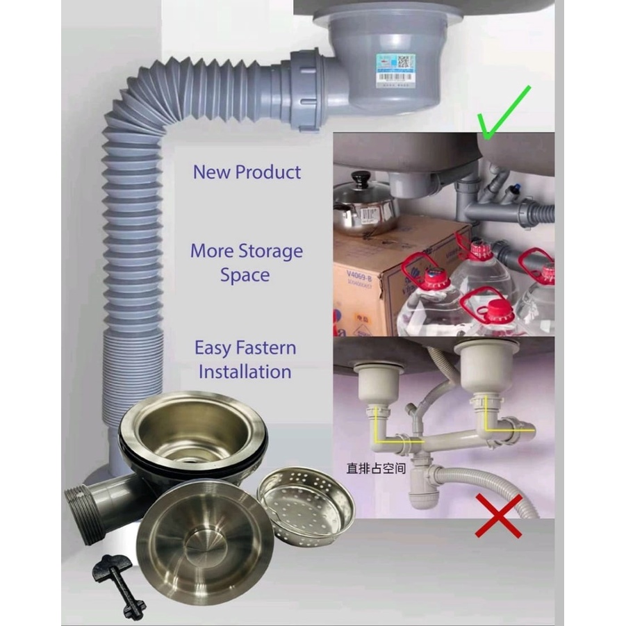 SINGLE SINK waste SINGLE Sink Drain Waste Pipe Kit Vertical Type with ...