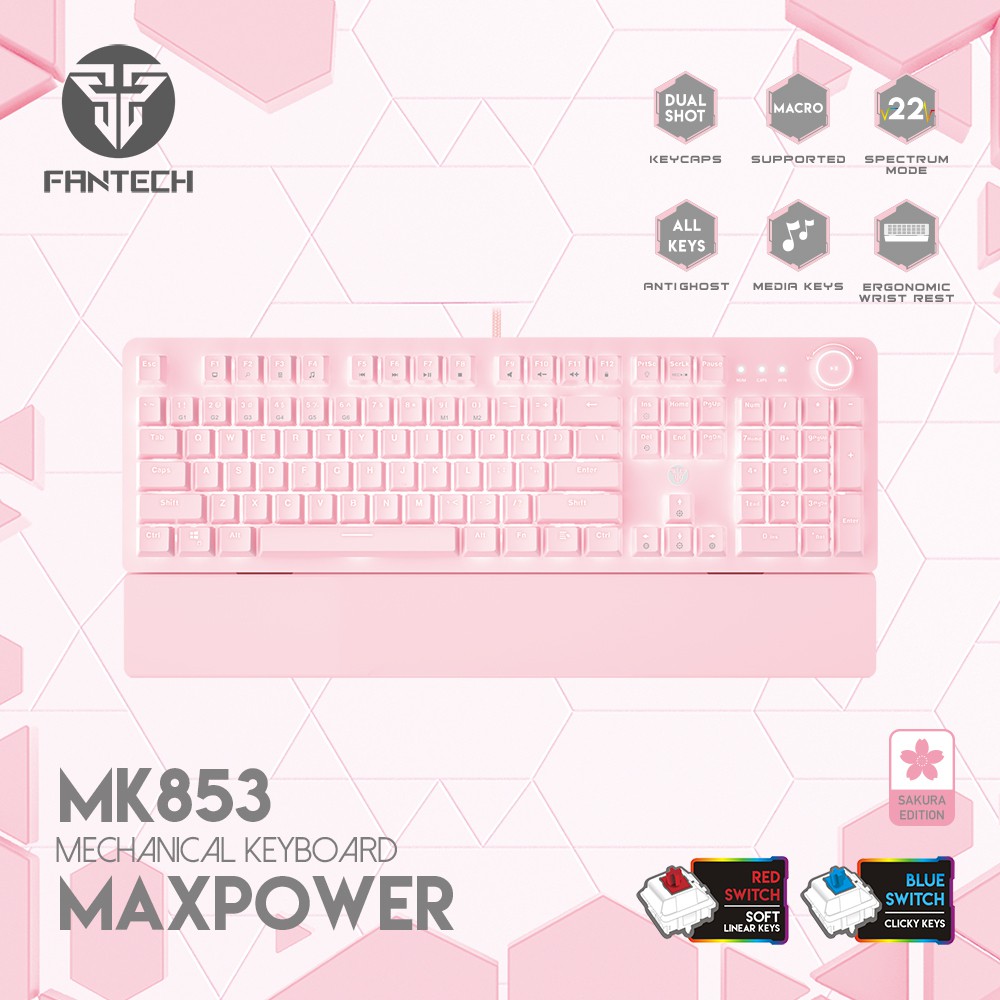 FANTECH MK853 Wired Mechanical Keyboard Black, White, Pink Colors - Red ...