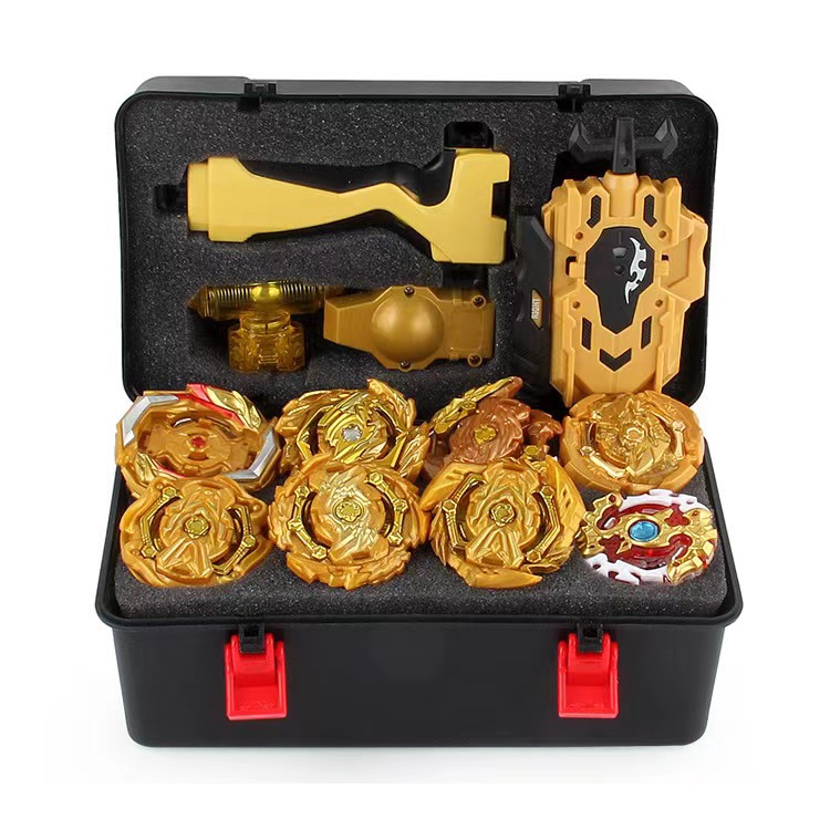 8pcs Golden Beyblade Set Gyro Burst With Launcher Portable Storage Box ...