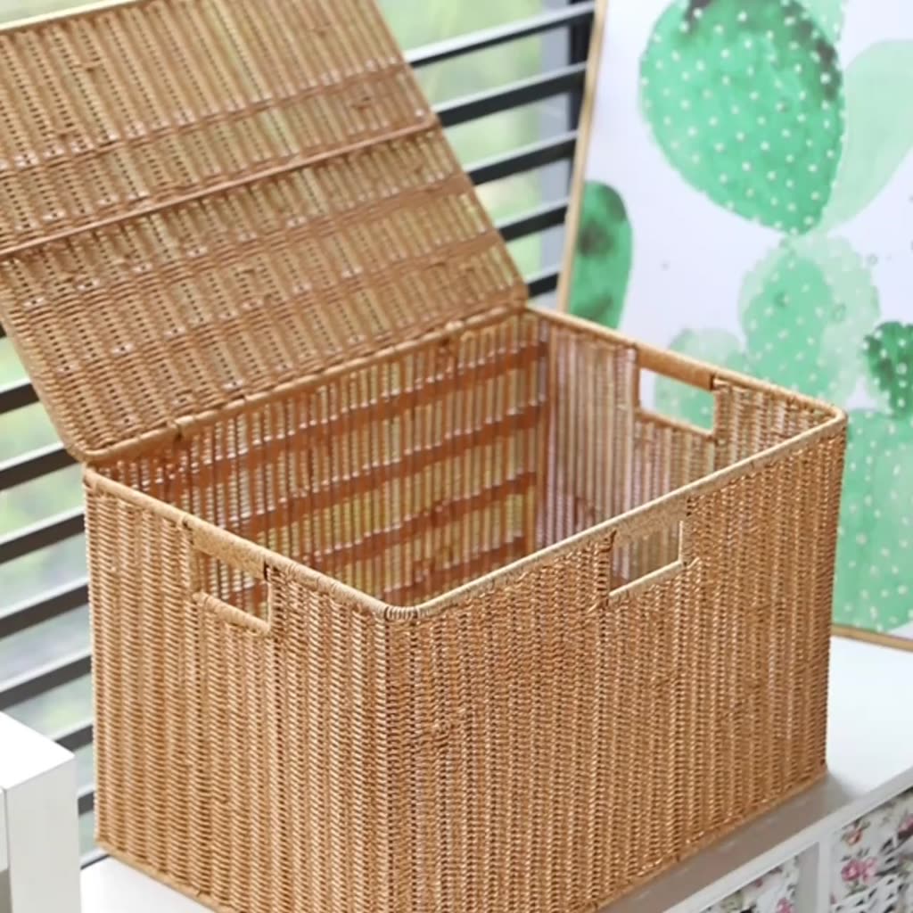 XXL Size Rattan Basket with Lid Hand-Woven Wicker Basket Rattan Storage ...