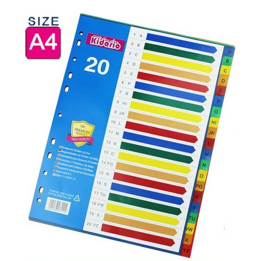 Kidario A4 20 Colour Index A to Z PVC Index Divider KID12-20AZ Plastic ...