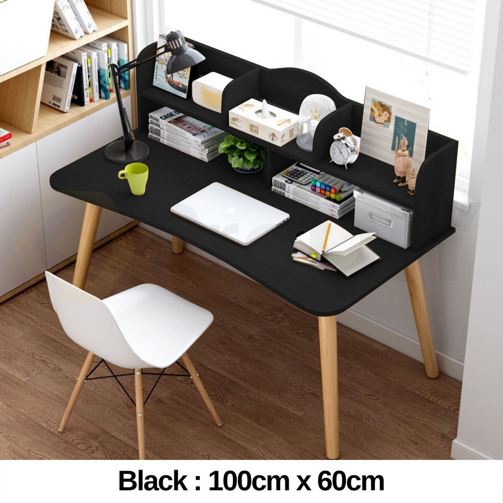 Nordic Table with Bookshelf Solid Wood Desk Writing Study Table ...
