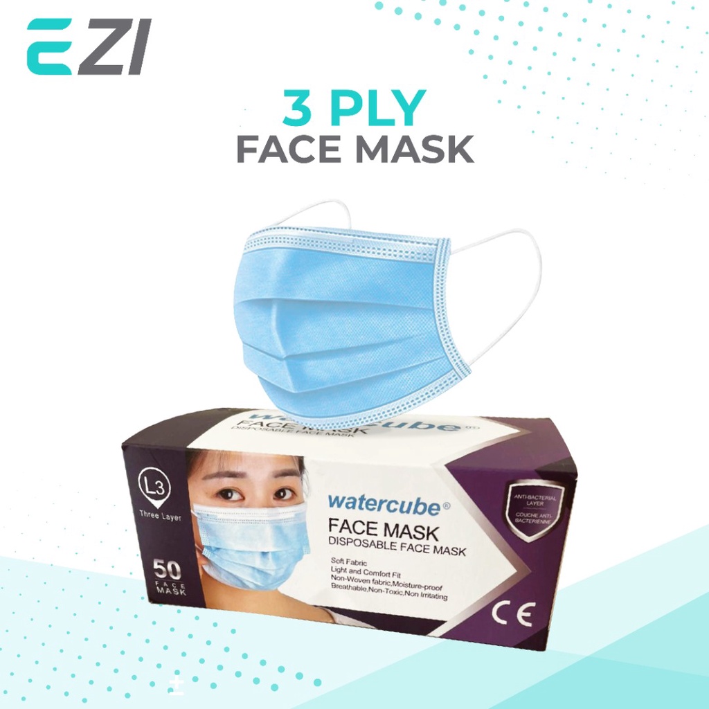 3 ply Watercube Disposable Face Mask [BLUE] READY STOCK!!!（50pcs/box ...