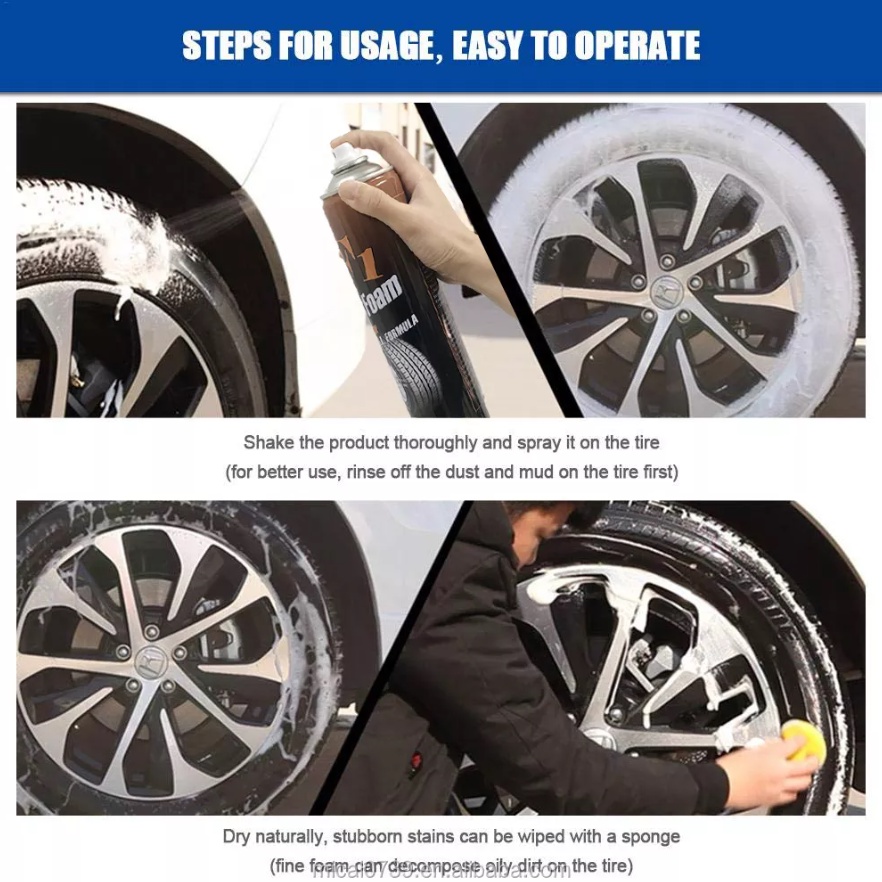Tyre Spray Foam 600ml Cuci Kilat Dan Bersih Tayar Kereta Polish Spray ...