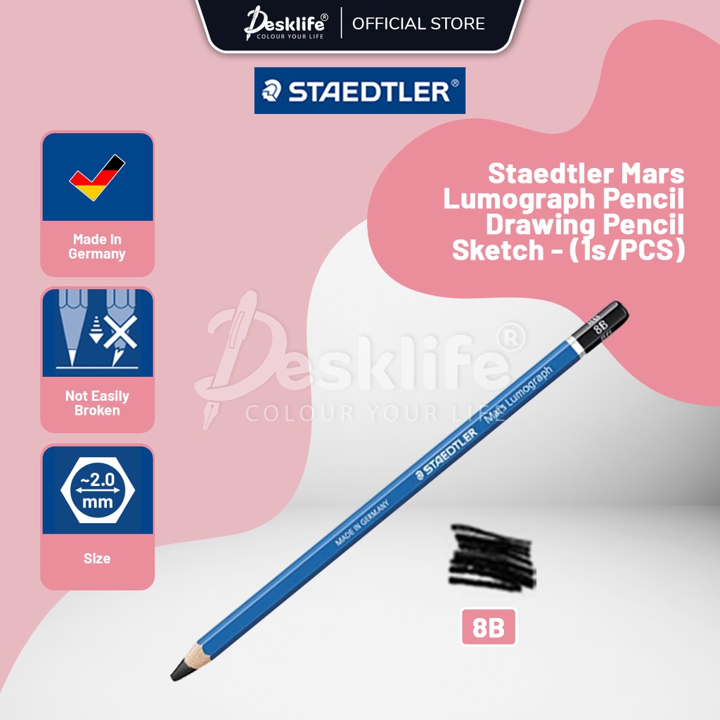 Desklife Staedtler Mars Lumograph Pencil 8B 7B 6B 5B 4B 3B HB F 2H Drawing Pencil Sketch Art ...