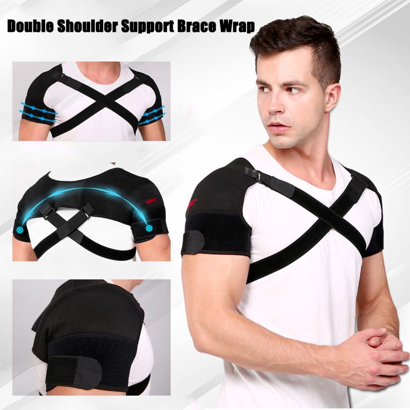 Double Shoulder Support Brace Strap Wrap Neoprene Protector Adjustable ...