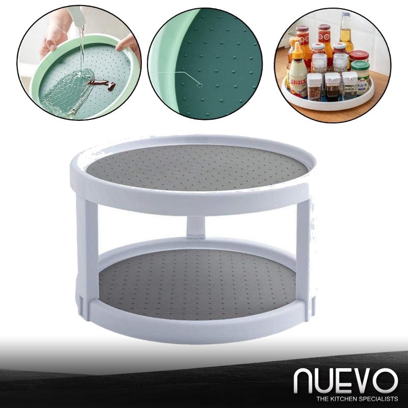 2-Tier Turntable Kitchen Spice Organizer Tiered Rotating Pantry Cabinet ...