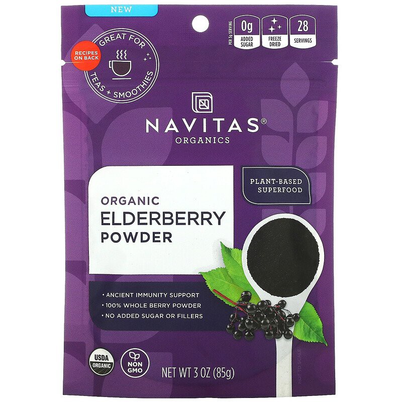 Navitas Organics, Organic Elderberry Powder, Tart Berry, 3 oz (85 g ...