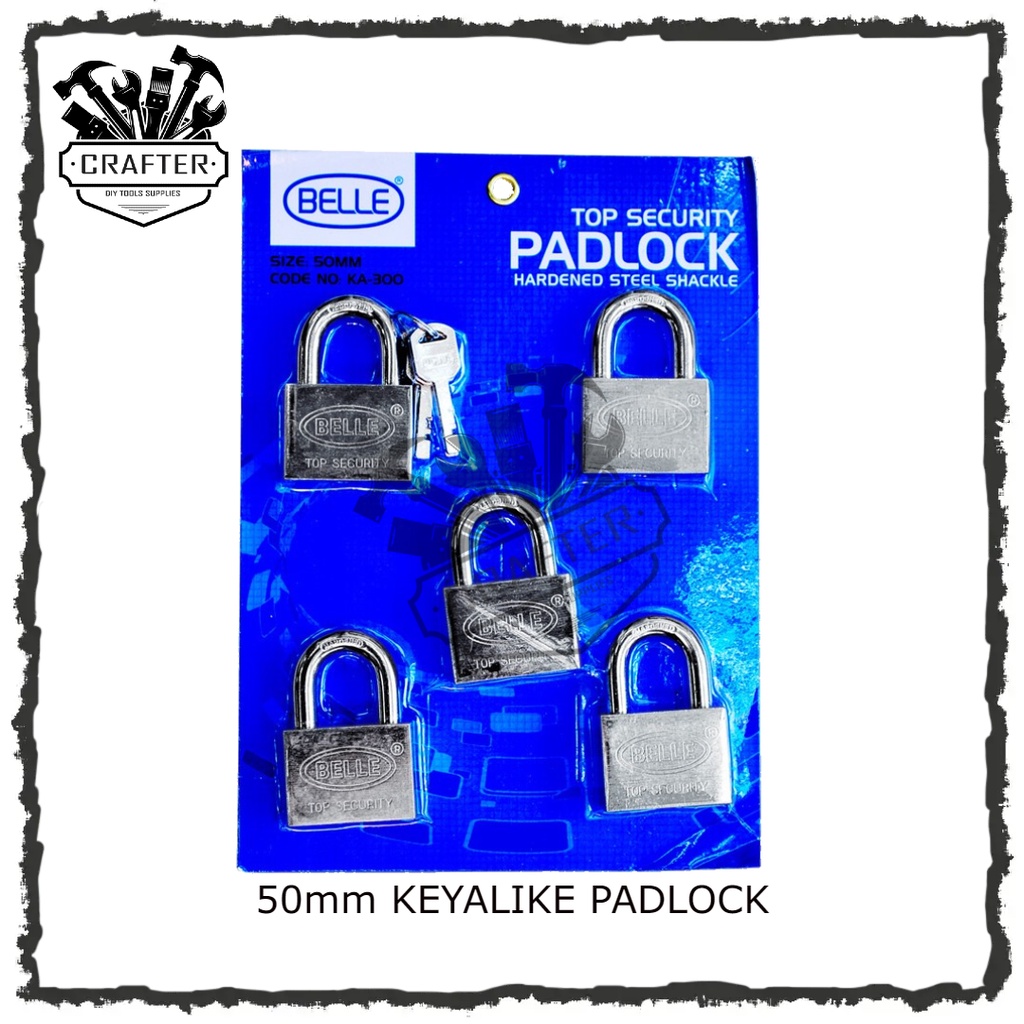 BELLE 50mm Keyalike Hardened Steel Shackle Padlock/ Key Alike Pad Lock ...