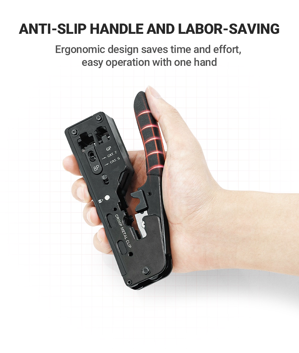 AMPCOM Cat 7 Network Crimping Tool CRIMP/CUT/TRIM/STRIP 4-IN-1 Works ...