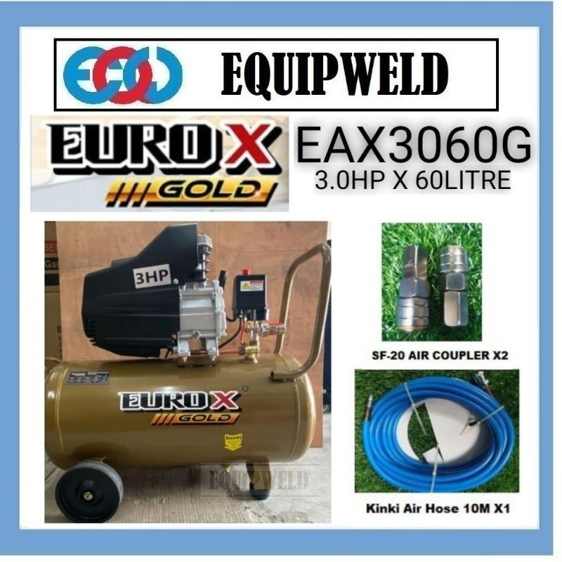 EUROX GOLD EAW3060G AIR COMPRESSOR DIRECT DRIVEN 3.0HP X 60LITRE (FULL COOPER ) EUROPOWER ...
