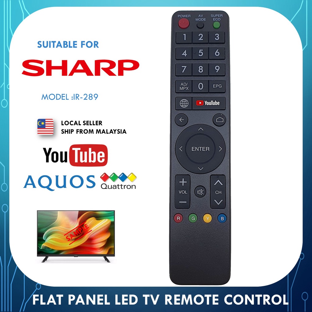 Sharp Replacement For Sharp IR-289 Flat Panel Smart TV Remote Control ...