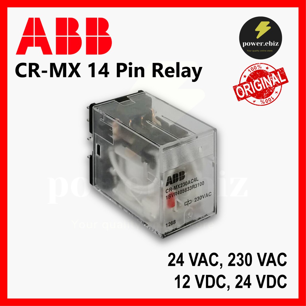 ABB CR-MX 14 Pin Relay 24 VAC / 230 VAC / 12 VDC / 24 VDC / 110 VAC ...
