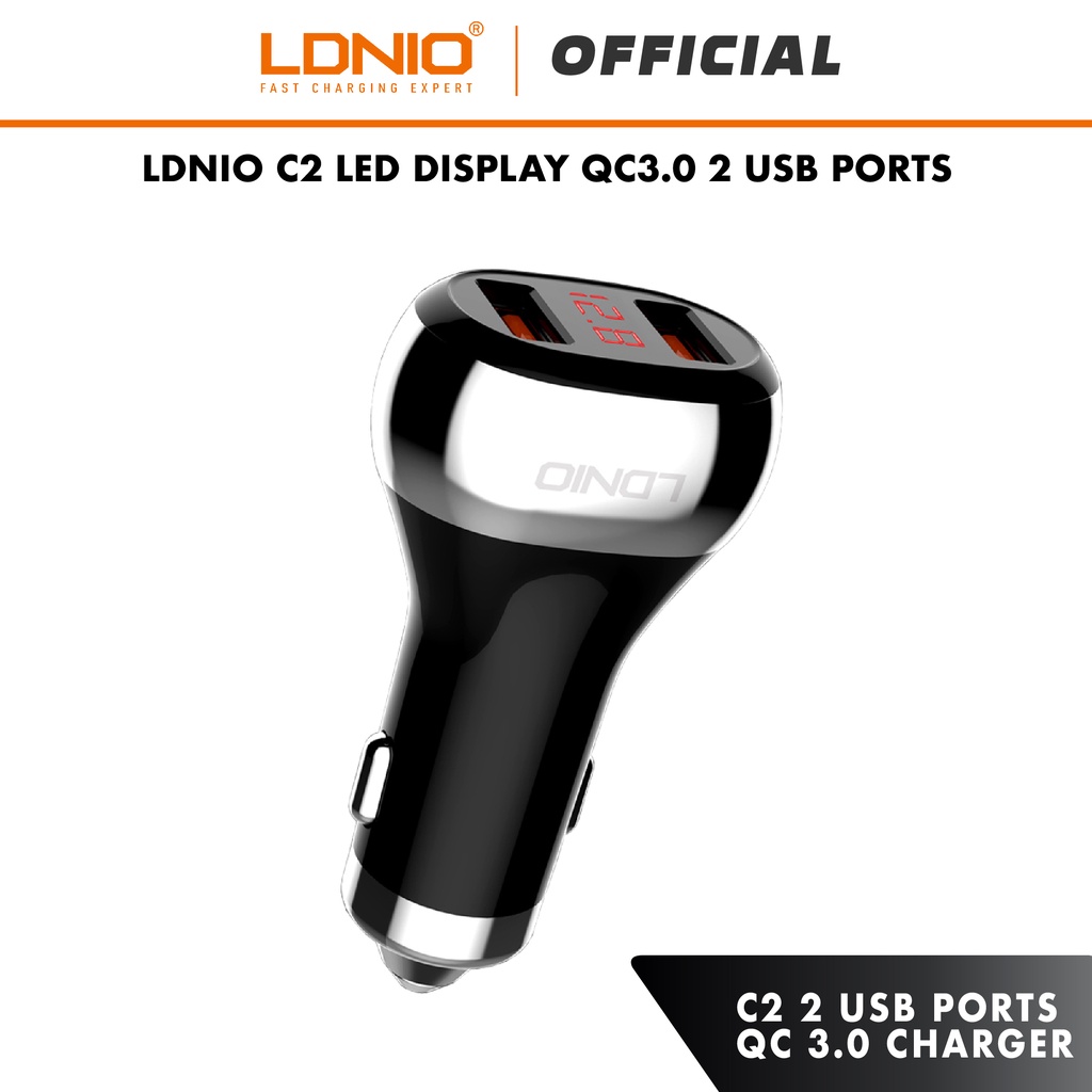 LDNIO C2 LED Display Dual Q03.0 USB Charging Ports Fast Car Charger ...