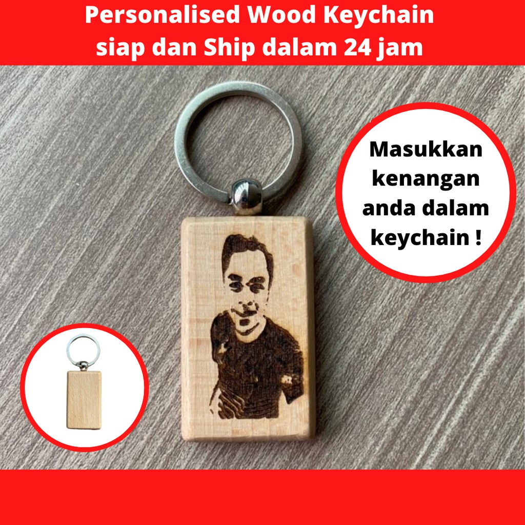 Personalise Keychain kayu, Free engrave gambar, sesuai untuk hadiah ...