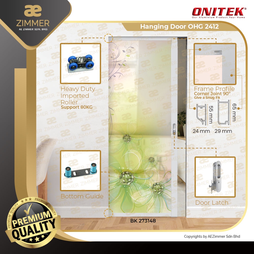 AE Zimmer Onitek Hanging Door OHG 2412 (Ofiano Glass 4mm) | Shopee Malaysia