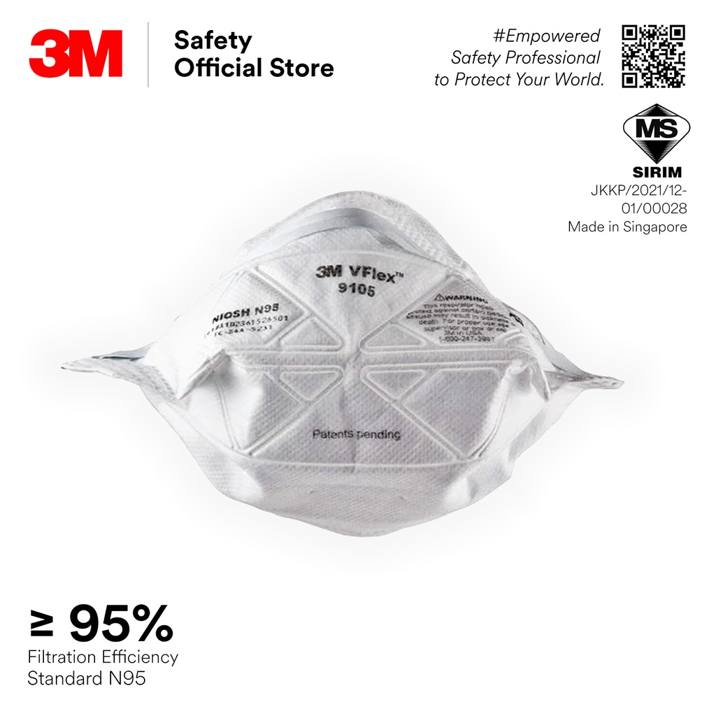 3M™ 9105 Vflex N95 Particulate Disposable Respirator/ Haze/ Dust/ Mist/ PM2.5 [50 pieces/box] DR ...