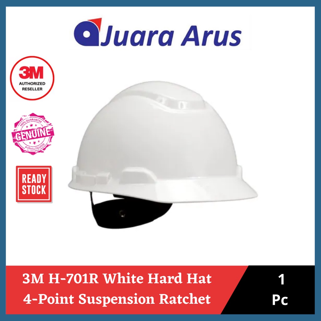 3M H-701R White Safety Helmet/ Hard Hat/ 4-Point Suspension Ratchet ...