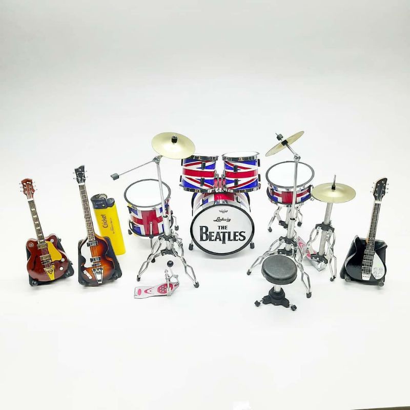 Miniature drum set beatles UK FLAG + Miniature Guitar Musical ...