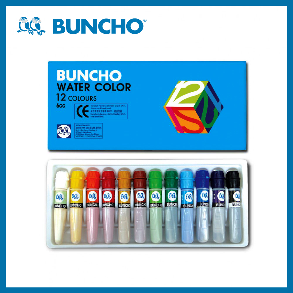 [Original] Buncho Water Color 12 Vibrant Colours 6cc (612) Safe for ...