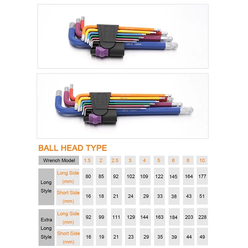 Color Coded Ball-End Hex Allen Key L Torx Security Wrench Set Torque ...