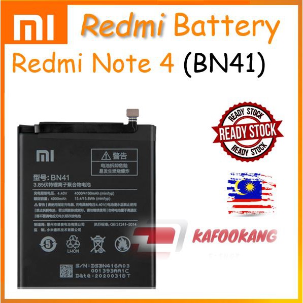 Original Xiaomi Redmi Note 4 Battery BN41 (4000 mAh) | Shopee Malaysia