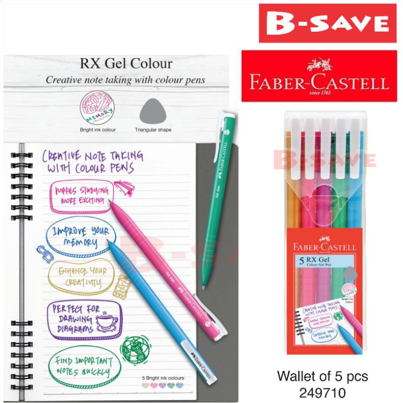 Faber-Castell RX Gel Colour Gel Pen 0.7mm Set 5pcs | Shopee Malaysia