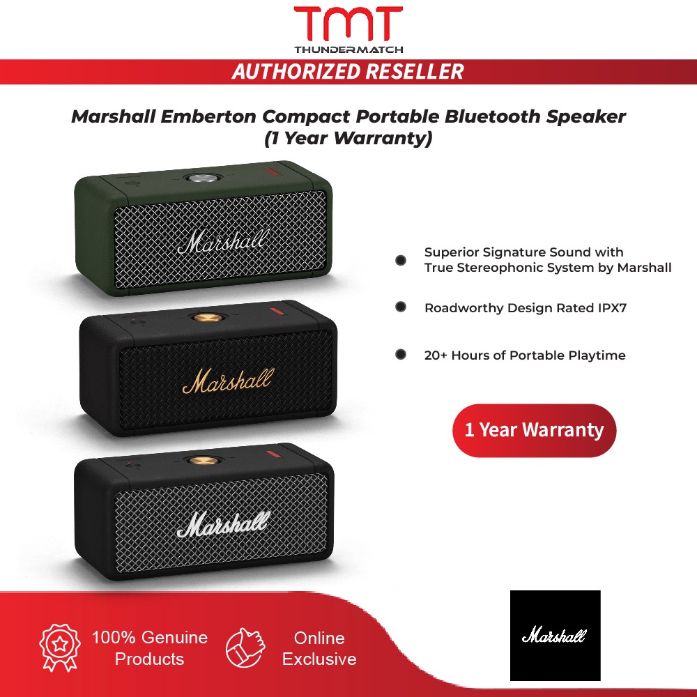 Marshall Emberton Portable Bluetooth Speaker (1 Year Warranty) | Shopee ...