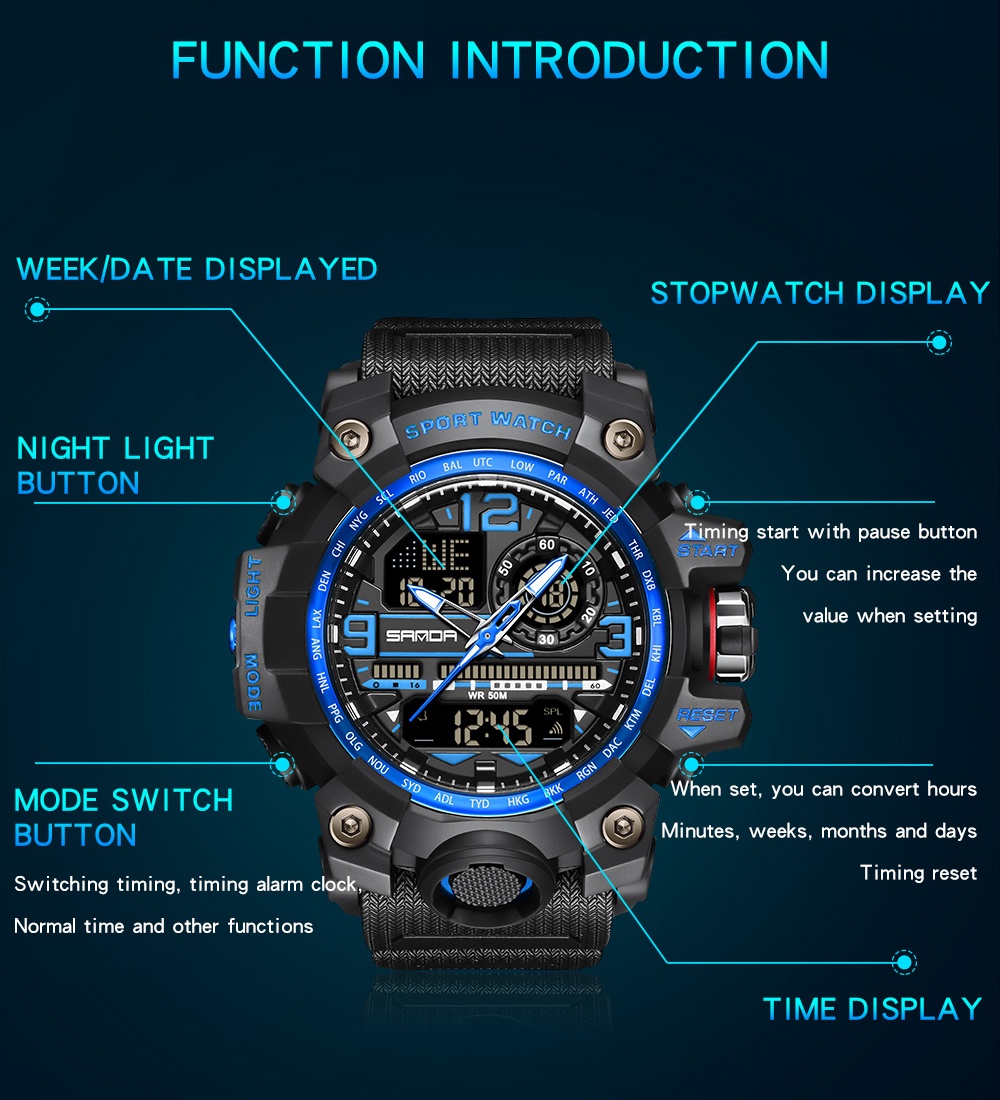 SANDA 3133 Men's Watches 50M Waterproof Shock Sports Quartz Watch -3 ...