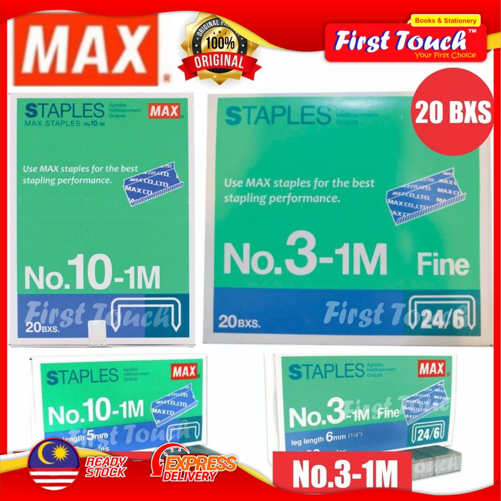 MAX Staples No.10-1M / No.3-1M Big Box / 20 Small Boxes Bullet Staples ...