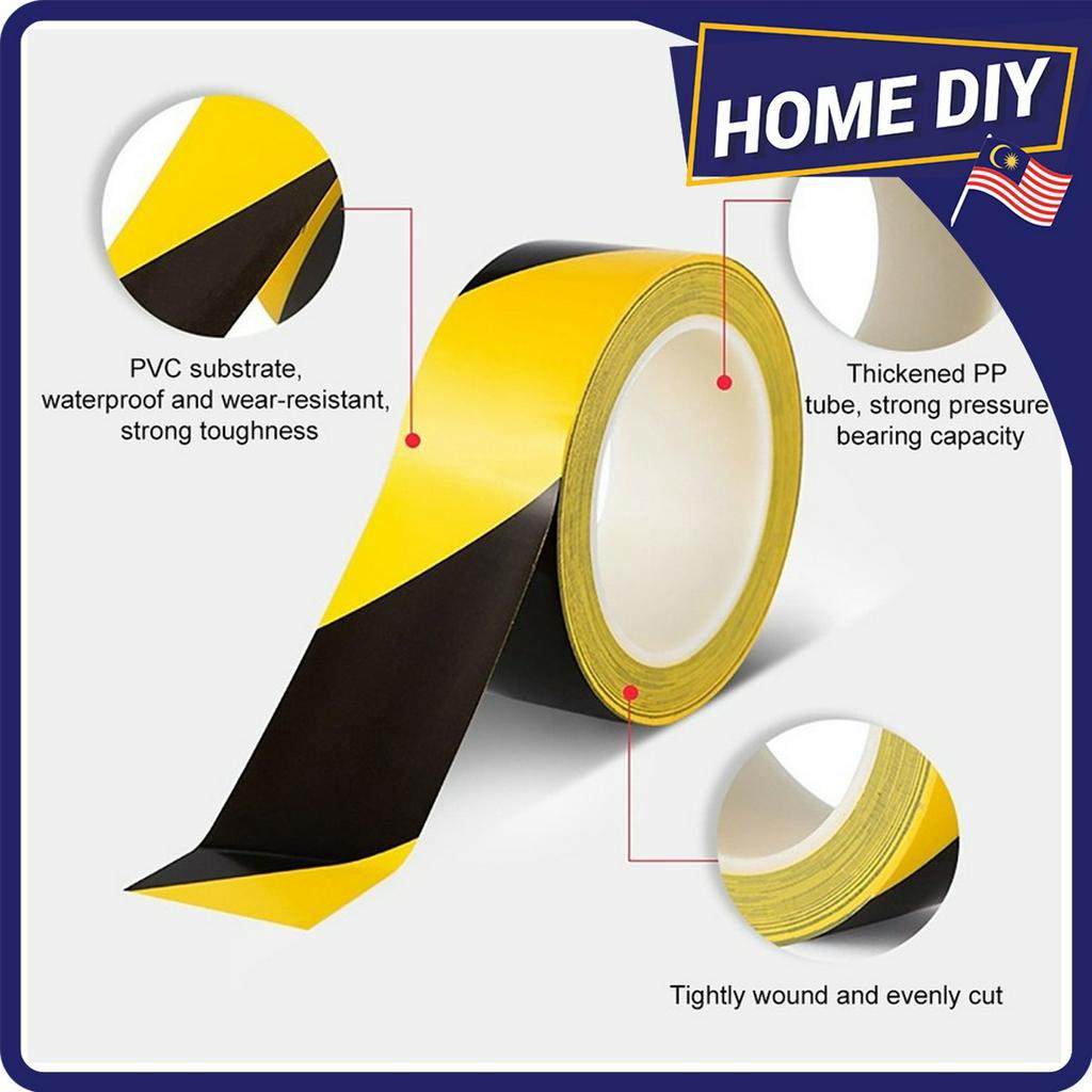 BLACK AND YELLOW 48mm X 33m Floor Safety Caution Warning Tape / PVC Vinyl Floor Marking Tapes ...