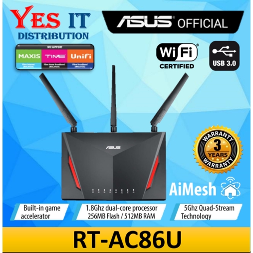 ASUS RT-AC86U AC2900 AiMesh Dual Band Gigabit Wireless Gaming Router ...