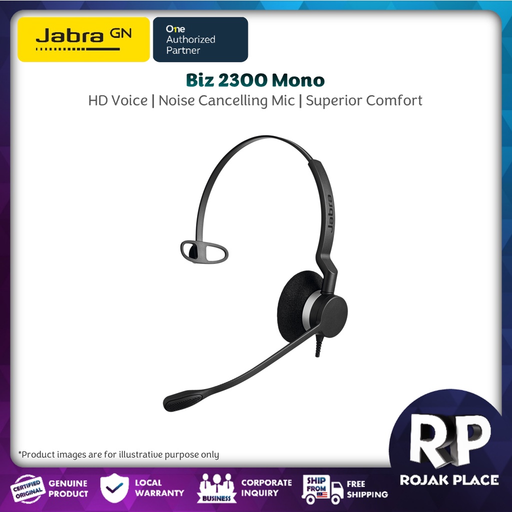 Jabra Biz 2300 Mono Professional Corded Headset Noise Cancelling Mics ...