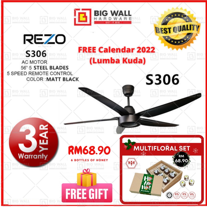 REZO S106 Regulator /S306 Remote Control 56'' 5 Steel Blades 5 Speeds ...