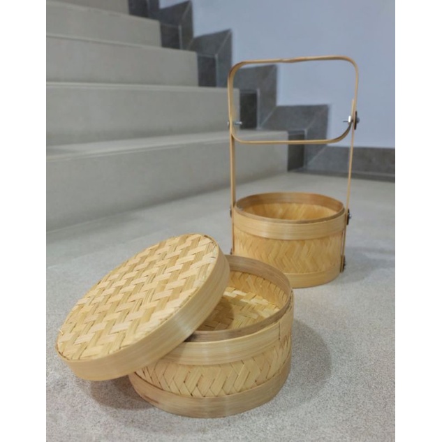 Handmade bamboo basket rantang susun buluh 2 tier tingkat tiffin ...