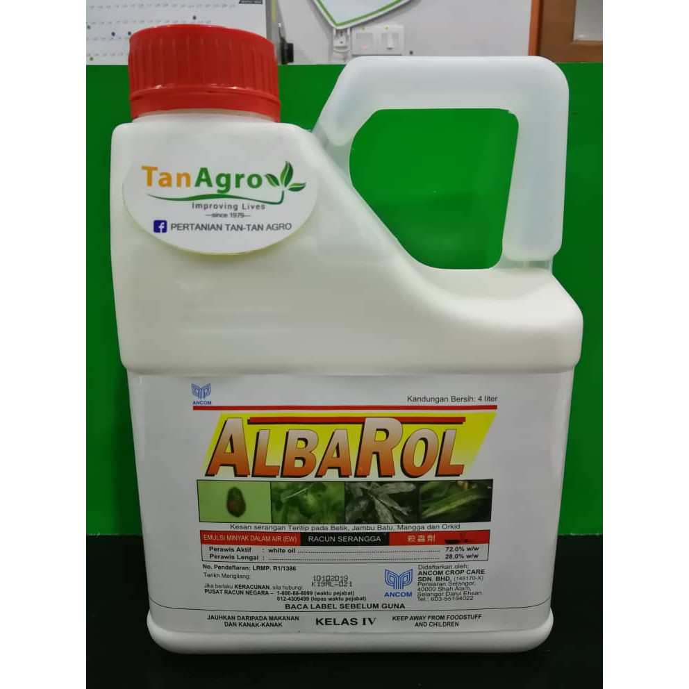 👉🏻ORIGINAL👈🏻 Insecticide Ancom Albarol (A.i white oil 72%) 4L | Shopee ...