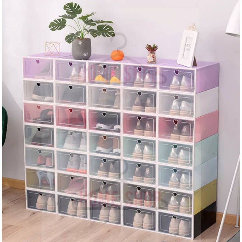(LARGE SIZE)33*23*14 cm STACKABLE SHOEBOX SHOES RACK ATTACHABLE STORAGE ...