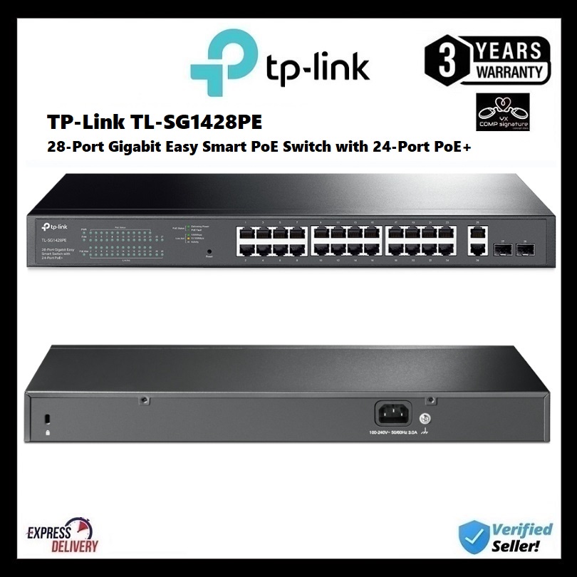 TP-Link 28-Port Gigabit Easy Smart PoE Switch with 24-Port PoE+ (TL ...